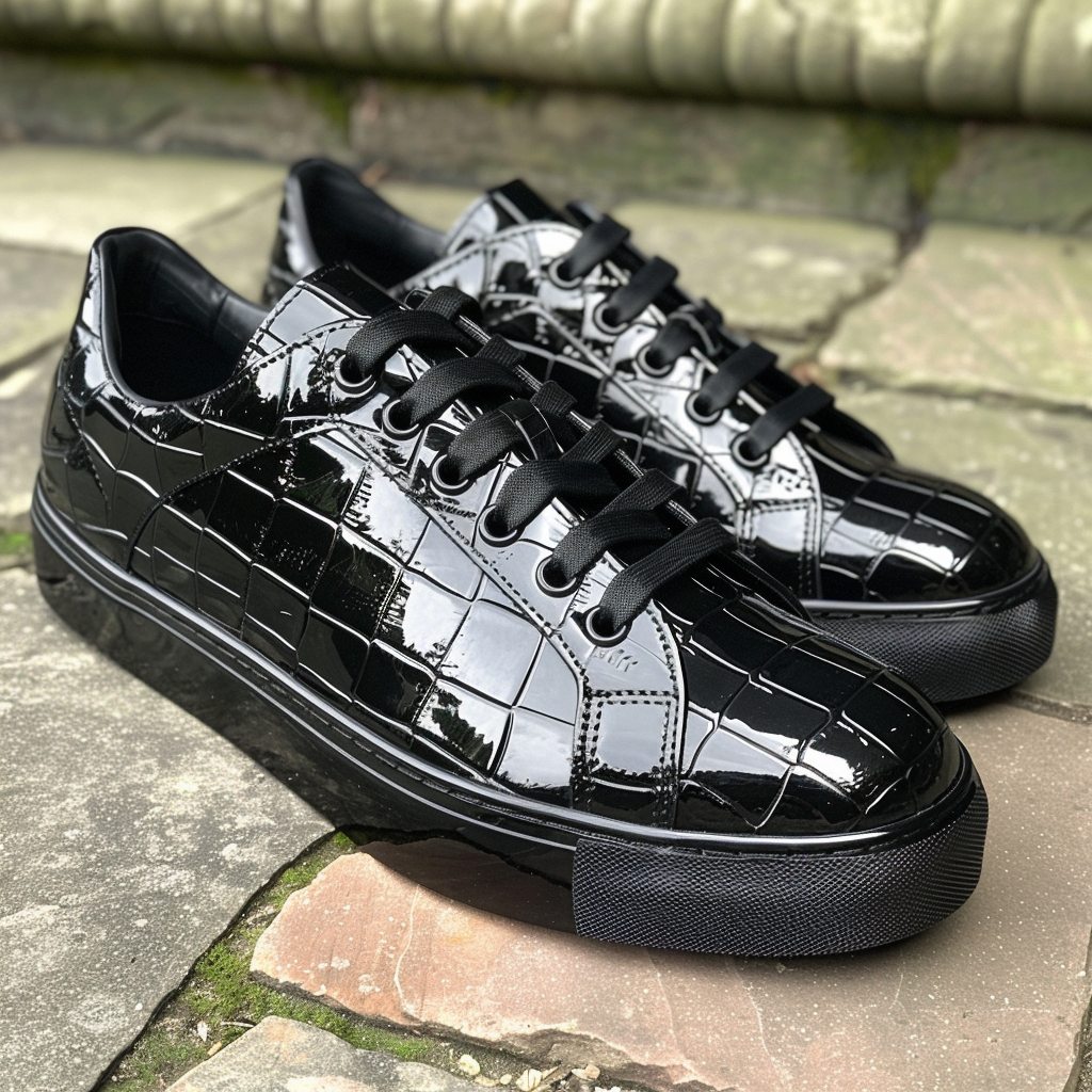 Black Croc Print Leather Niccolò Lace Up Sneakers – Costoso Italiano