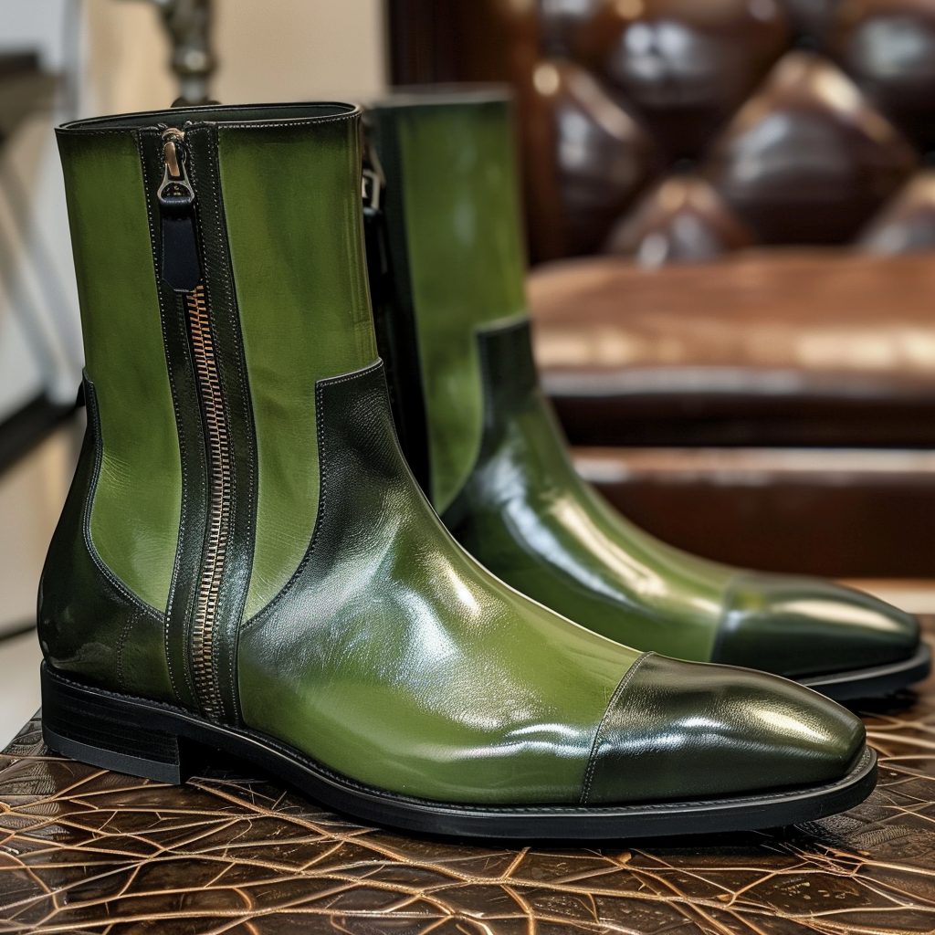 Green Leather Alberto Slip On Zipper Western Cowboy Boots – Costoso ...