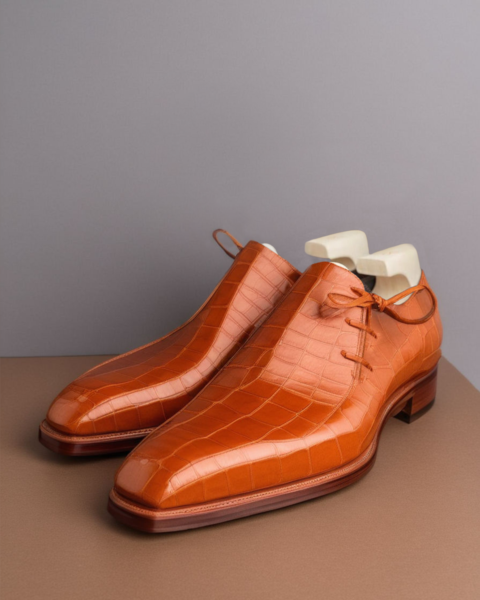 Tan Croc Print Leather Camria Whole Cut Oxfords - Formal Shoes ...