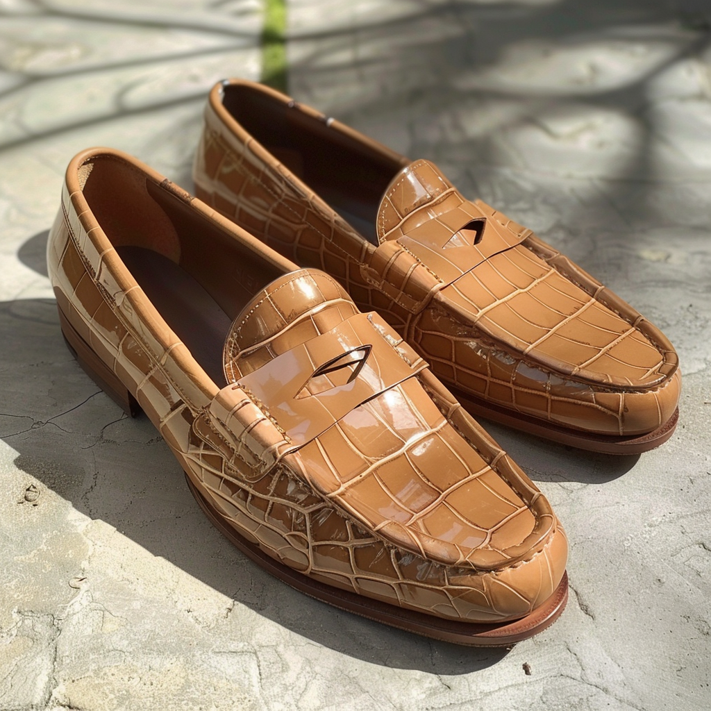Tan Croc Print Leather Edilio Loafers – Costoso Italiano