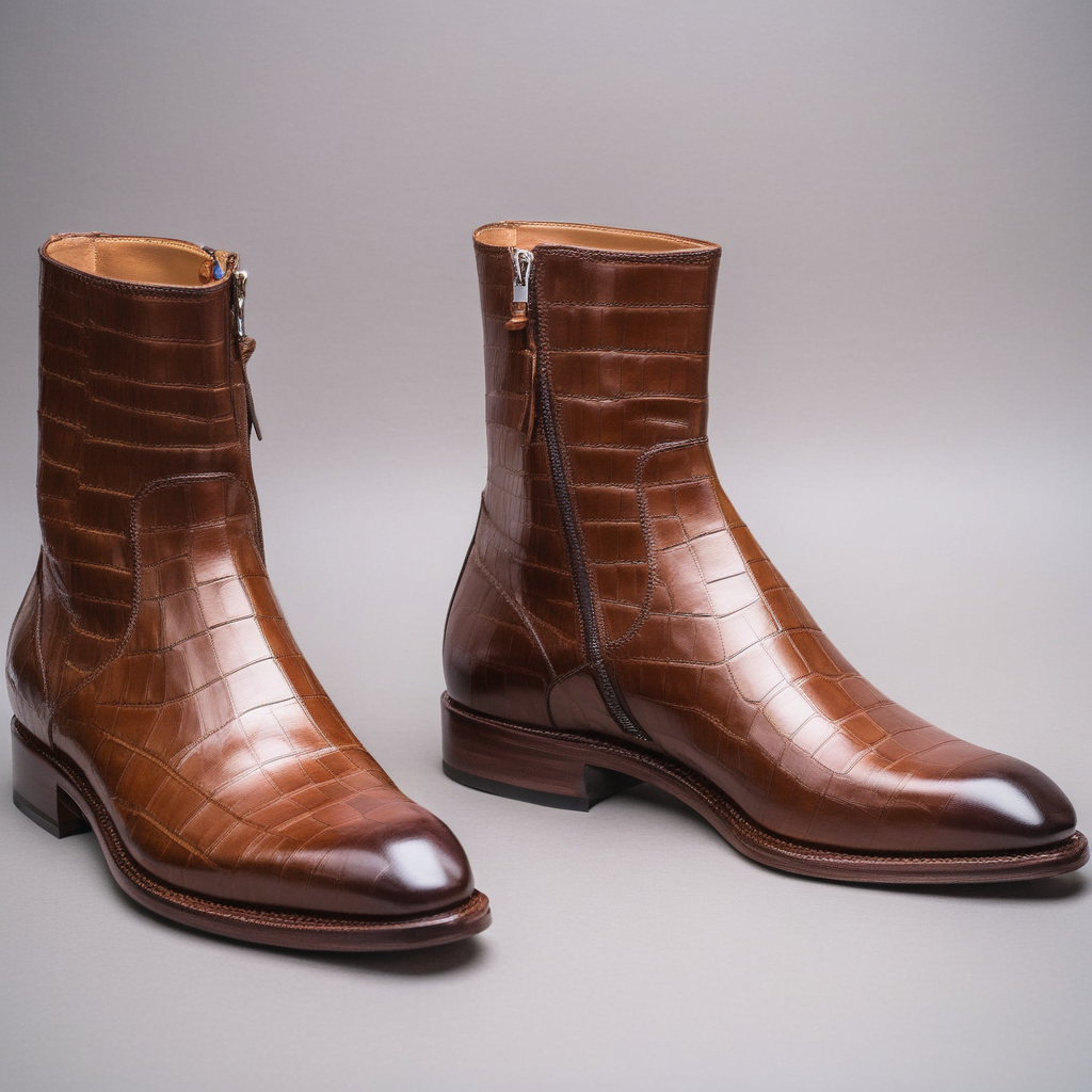 Brown Croc Print Leather Draven Zipper Boots - AW24 – Costoso Italiano