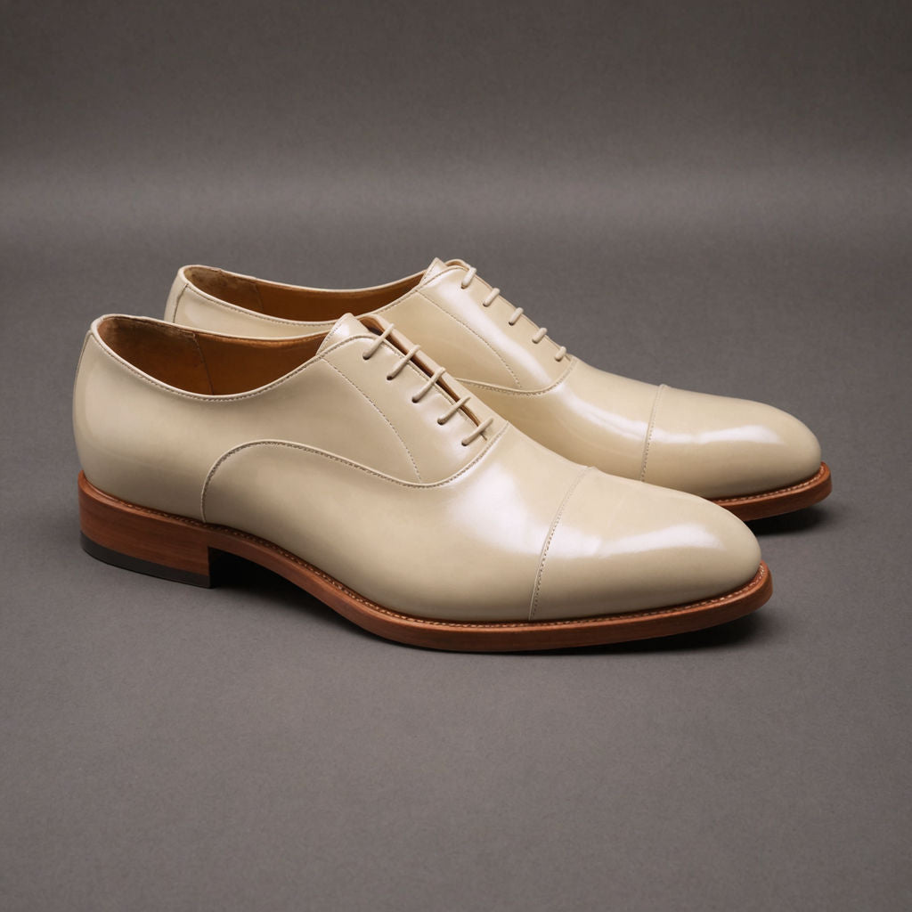 Cream Leather Woodford Balmoral Toe Cap Oxfords - Formal Shoes ...