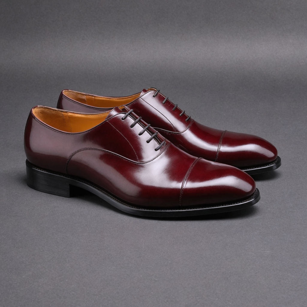 Burgundy Leather Woodford Balmoral Toe Cap Oxfords - Formal Shoes ...