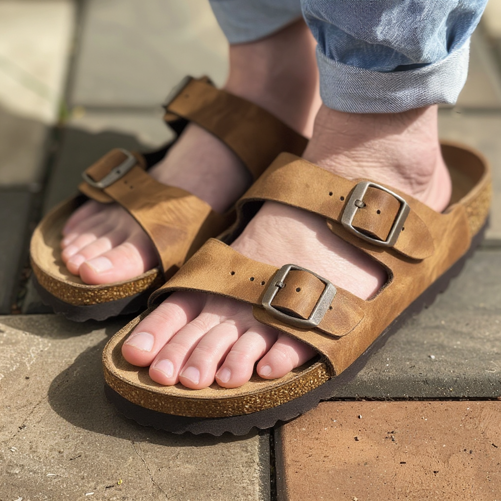 Tan Leather Ebony Ease Comfort Slippers with Buckle - Summer 2024 Casu ...