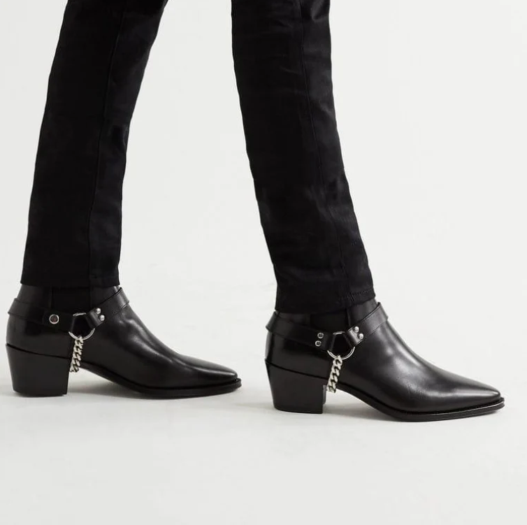 HEIGHT INCREASING BLACK LEATHER HELIOS HARNESS CHELSEA BOOTS WITH CHAI ...