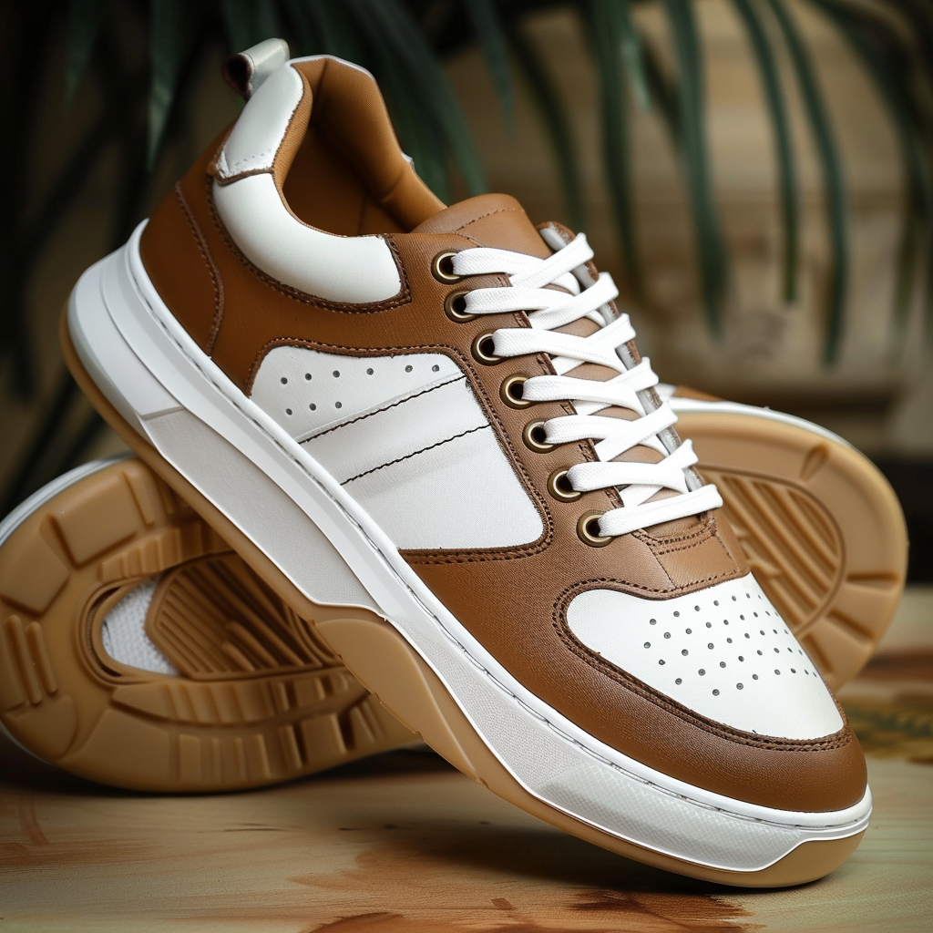 Brown & White Leather with Low Top Swift Sneak Lace-Up Sneakers with W ...