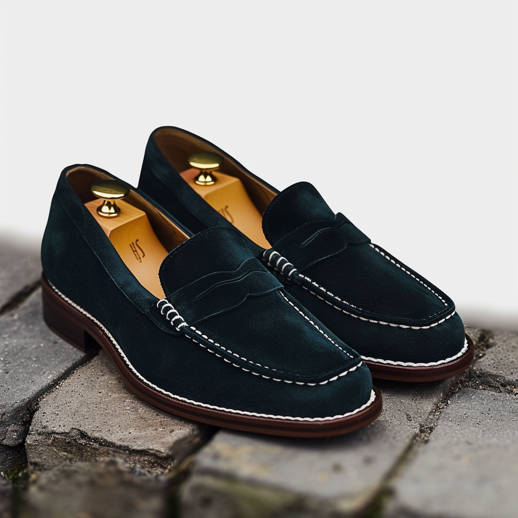 Green Suede Verdant Vogue Loafers Shoe With Brown Sole - Summer 2024 C ...
