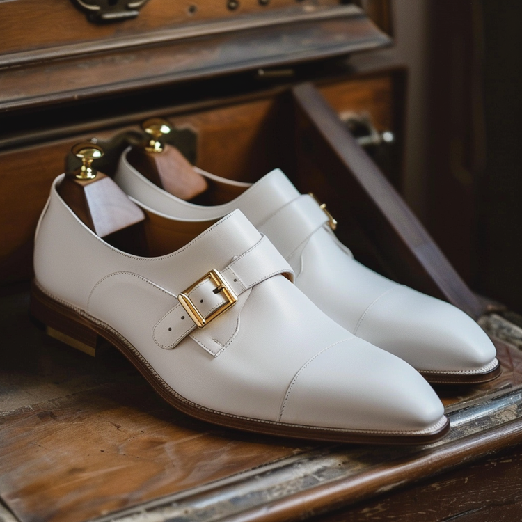 White Leather Friar's Fashion Monk Straps Shoes – Costoso Italiano