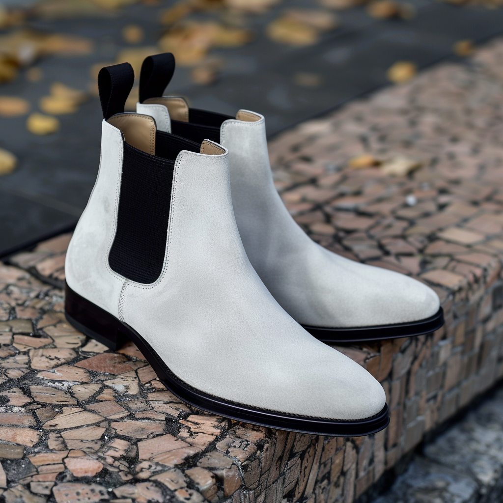 White Suede Leather Amintore Chelsea Boots – Costoso Italiano